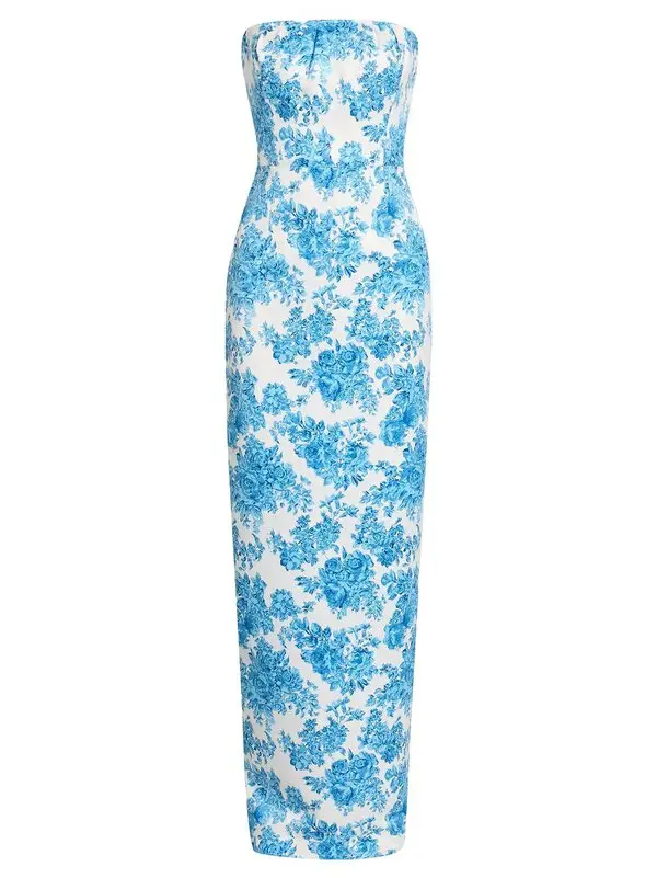 EMILIA WICKSTEAD Emine Strapless Floral-print Gown - Light Blue