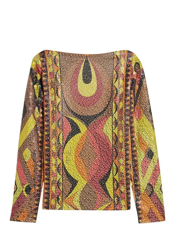 Emilio Pucci Embellished Printed Crepe Top - Lime Green