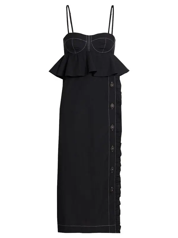 KIKA VARGAS Leymah Ruffled Cotton-poplin Midi Dress - Black