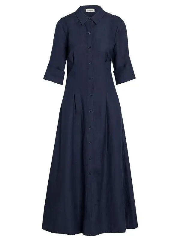 Simkhai Jazz Pintucked Linen-blend Midi Shirt Dress - Midnight Blue