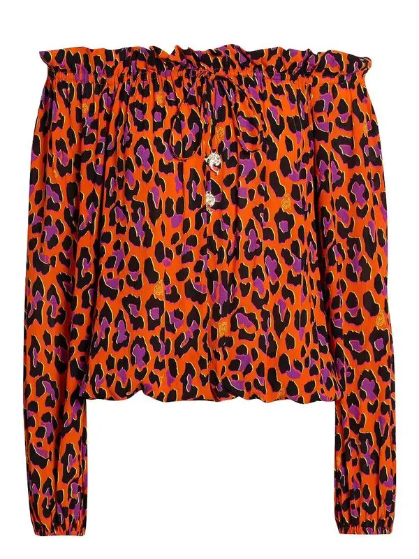 Emilio Pucci Off-the-shoulder Leopard-print Georgette Top - Orange