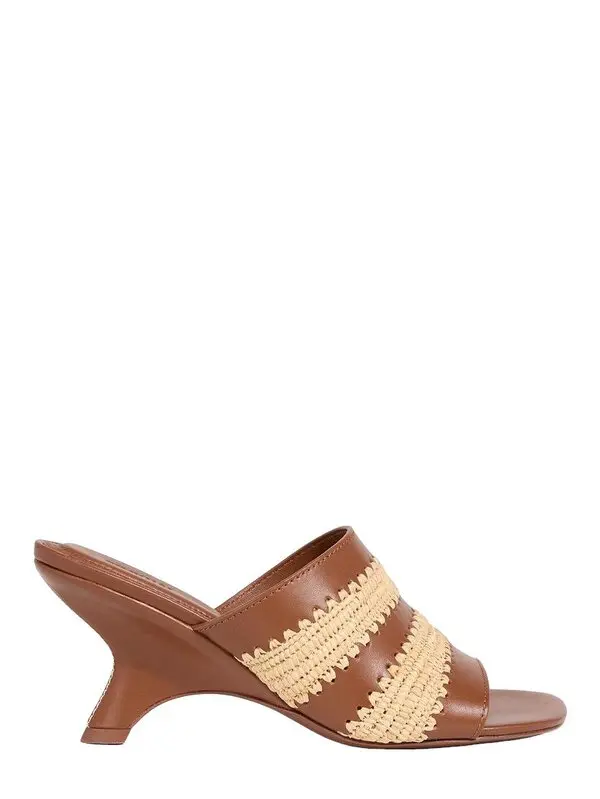 Simkhai Shadow Leather And Raffia Wedge Mules - Light Brown