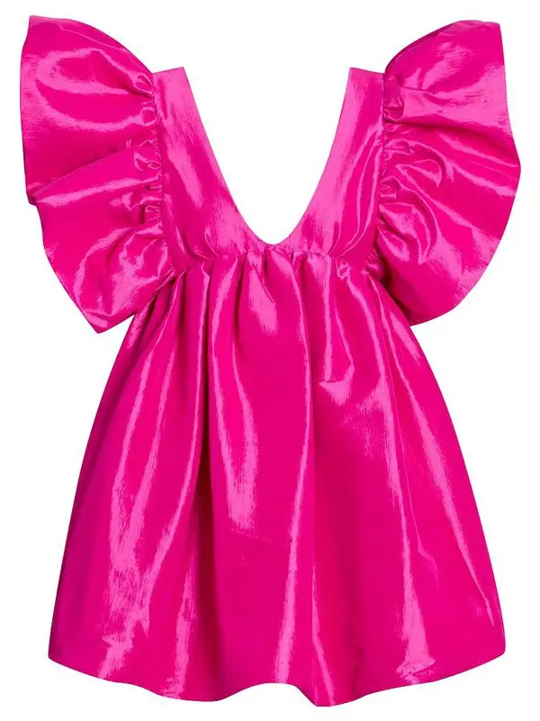 KIKA VARGAS Adri Gathered Silk-blend Taffeta Mini Dress - Fuchsia