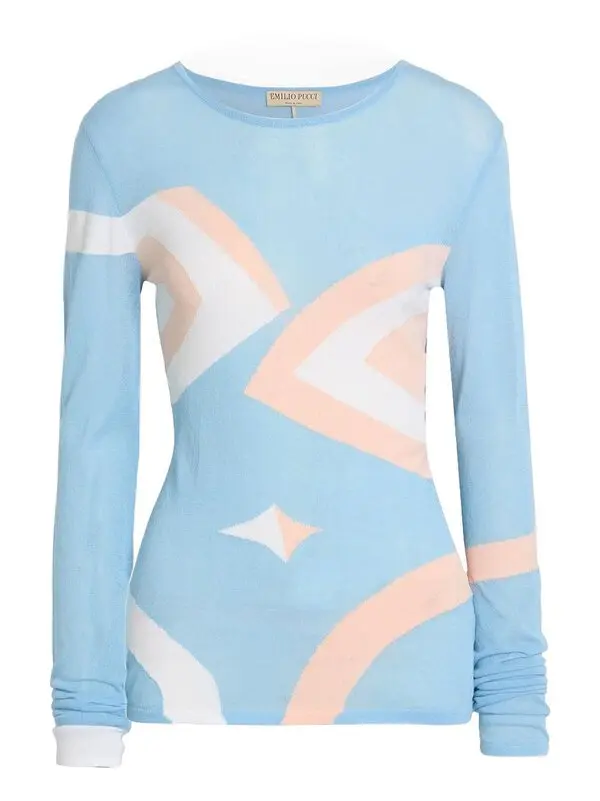Emilio Pucci Jacquard-knit Cotton-blend Top - Light Blue