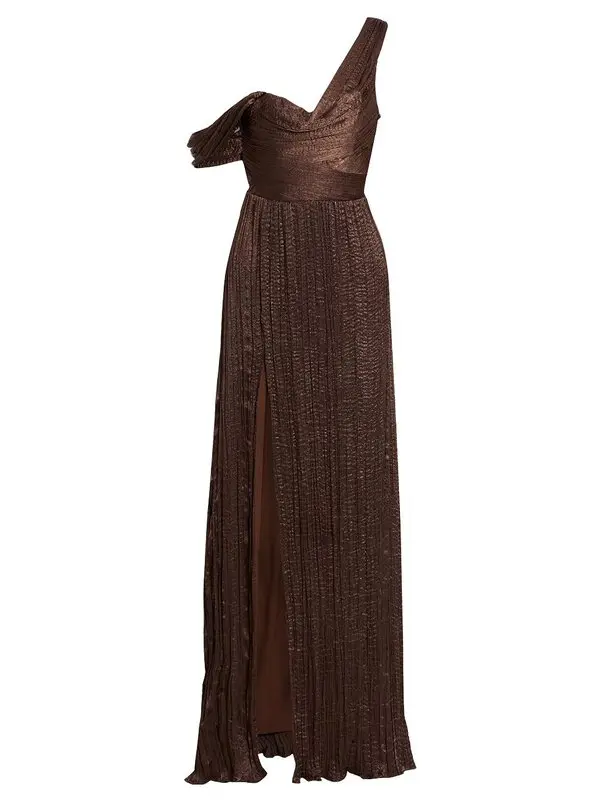Marchesa Off-the-shoulder Crinkled-satin Gown - Chocolate