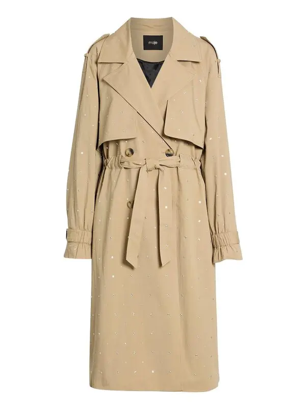 Maje Studded Cotton-blend Gabardine Trench Coat - Beige