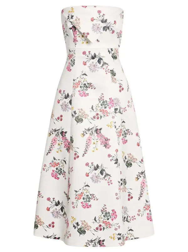 EMILIA WICKSTEAD Strapless Floral-print Faille Midi Dress - White