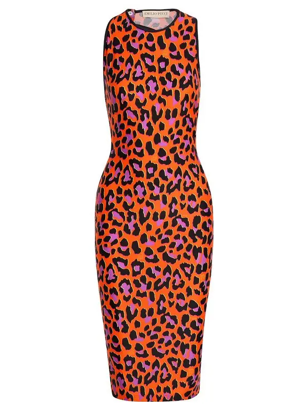 Emilio Pucci Cutout Leopard-print Stretch-jersey Midi Dress - Orange