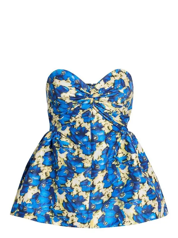 KIKA VARGAS Hebe Strapless Floral-print Taffeta Peplum Top - Royal Blue