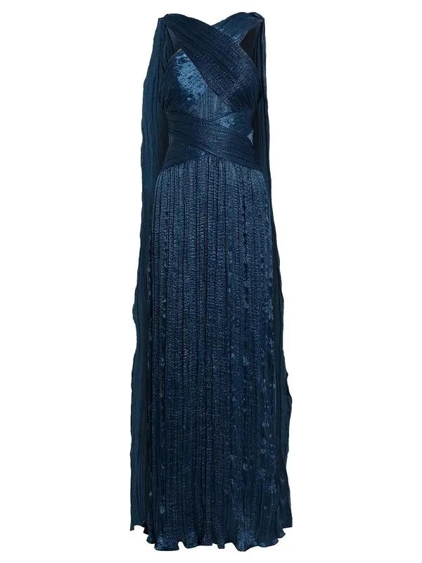 Marchesa Draped Crinkled-satin Gown - Navy