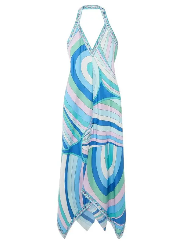 Emilio Pucci Printed Silk-twill Halterneck Maxi Dress - Light Blue
