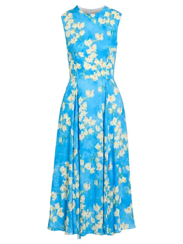 EMILIA WICKSTEAD Caridad Floral-print Ecovero™-blend Satin-twill Midi Dress - Azure