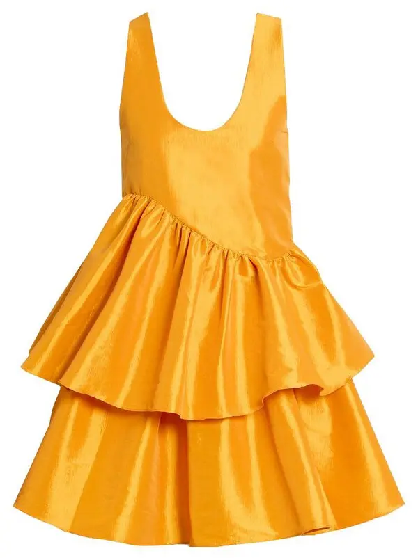 KIKA VARGAS Valeria Tiered Taffeta Mini Dress - Saffron