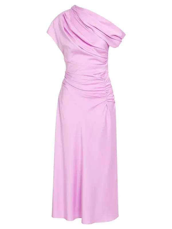 Simkhai Joanna One-shoulder Gathered Satin Midi Dress - Lilac