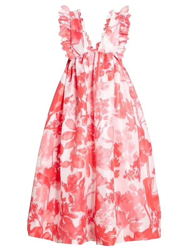 KIKA VARGAS Tatiana Floral-print Taffeta Maxi Dress - Red