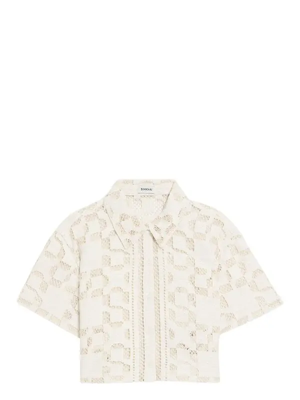 Simkhai Makaia Cropped Crochet Shirt - Beige
