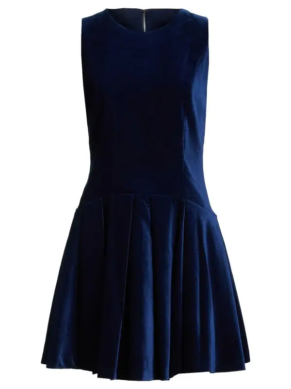 Alice + Olivia Pleated Velvet Mini Dress - Navy