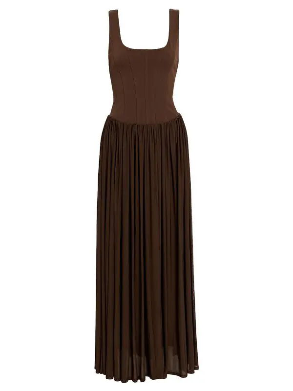 Simkhai Jamie Jersey And Stretch-knit Maxi Dress - Chocolate