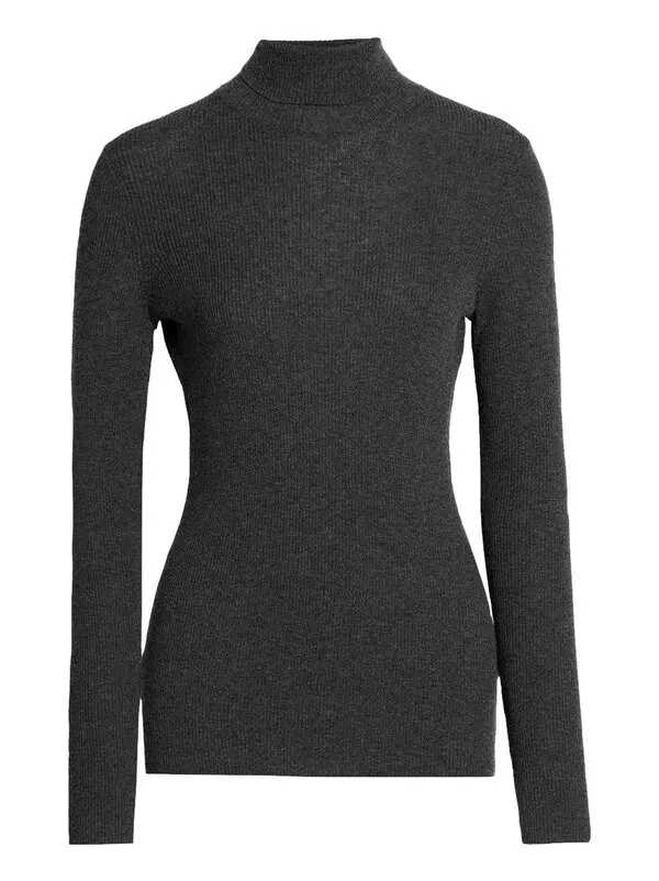 Maje Ribbed Wool And Silk-blend Turtleneck Sweater - Dark Gray