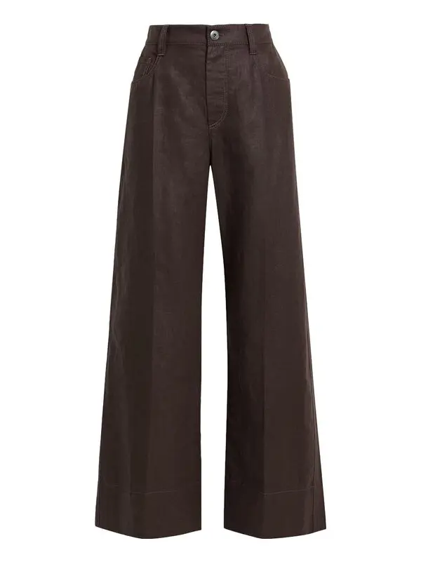 Brunello Cucinelli Linen Wide-leg Pants - Dark Brown