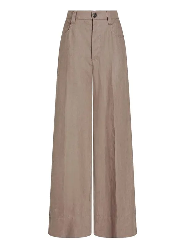 Brunello Cucinelli Linen Wide-leg Pants - Taupe