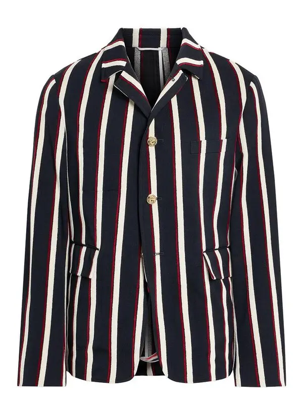 Thom Browne Striped Cotton-blend Jacquard Blazer - Navy
