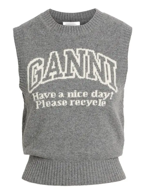 GANNI Intarsia Knit Vest - Gray