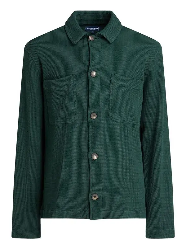 Frescobol Carioca Pedro Waffleknit Cotton Overshirt - Forest Green