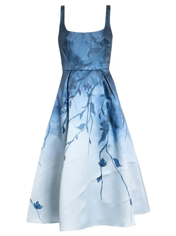 Marchesa Floral-print Mikado Midi Dress - Blue
