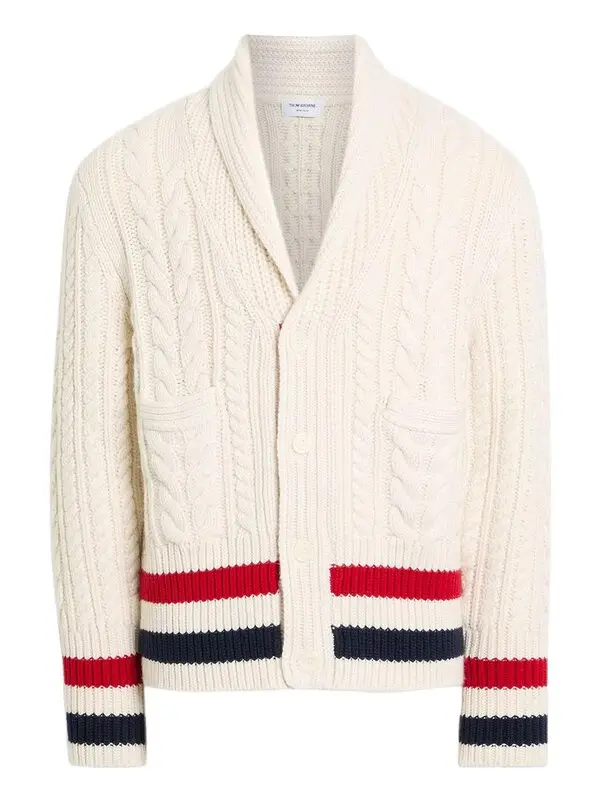 Thom Browne Striped Cable-knit Cashmere Cardigan - Ecru