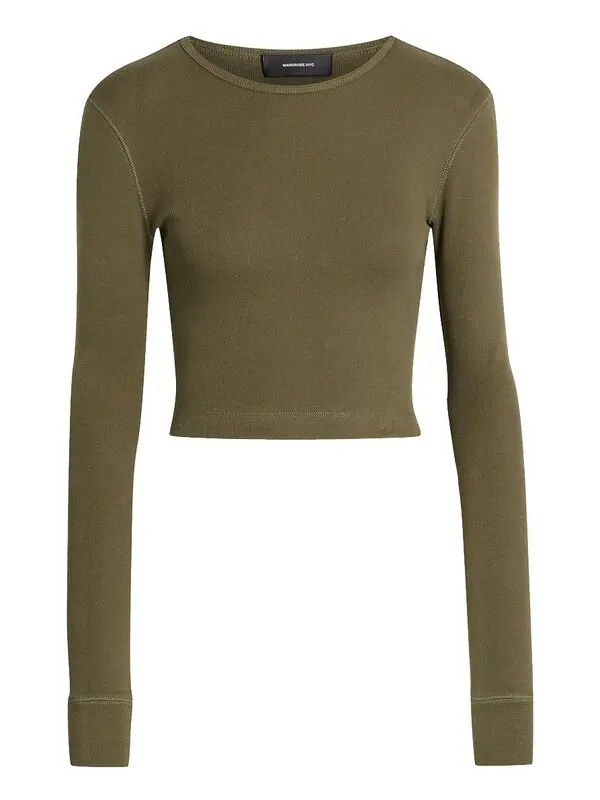 Wardrobe.NYC Cropped Stretch-cotton Jersey Top - Army Green