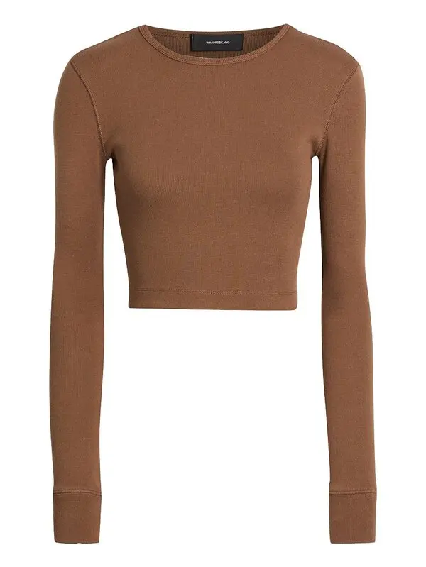 Wardrobe.NYC Cropped Stretch-cotton Jersey Top - Brown