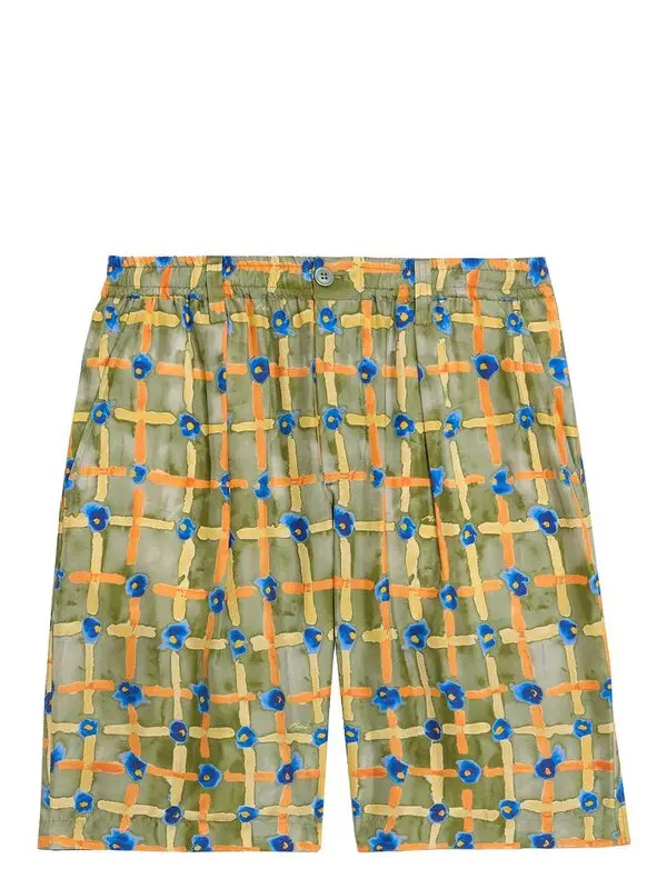 Marni Printed Silk-twill Shorts - Sage Green