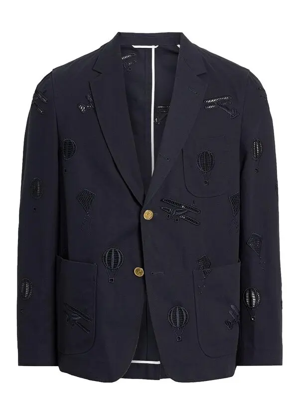 Thom Browne Broderie Anglaise Cottonblend Blazer - Navy