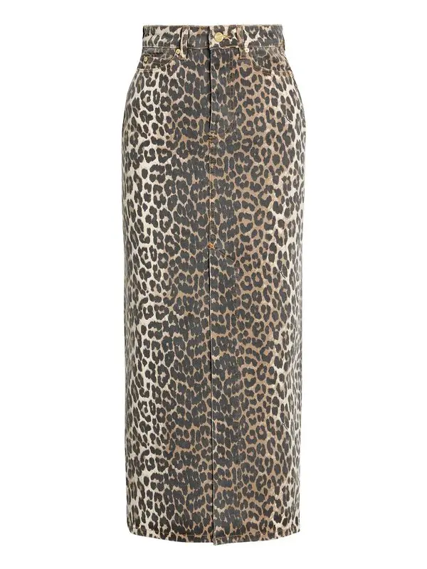 GANNI Leopard-print Denim Midi Skirt - Animal Print
