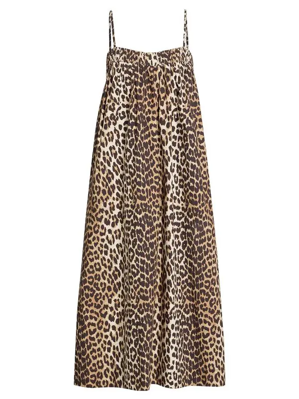 GANNI Leopard-print Cotton-poplin Midi Dress - Animal Print