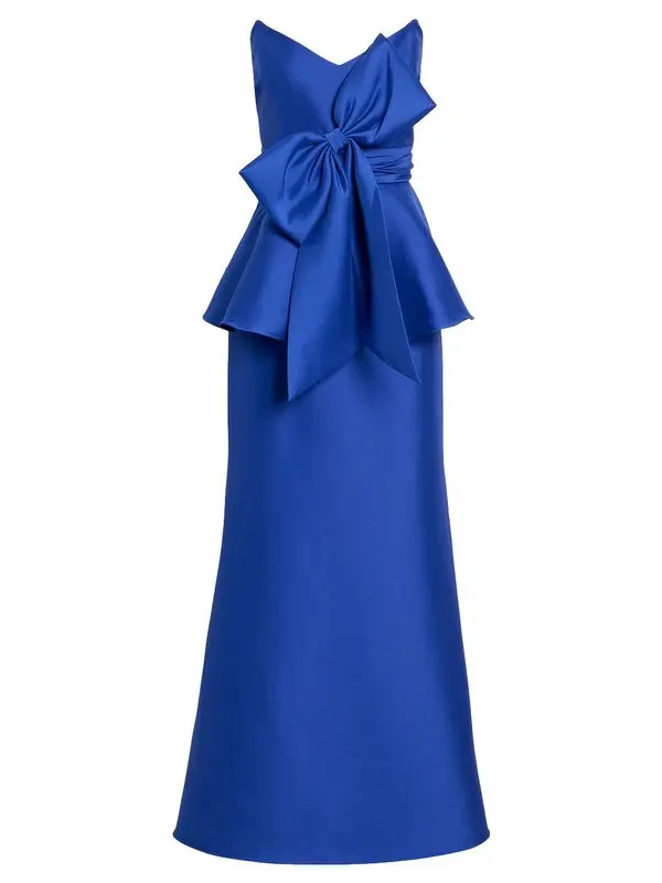 Badgley Mischka Strapless Bow-detailed Twill Gown - Royal Blue