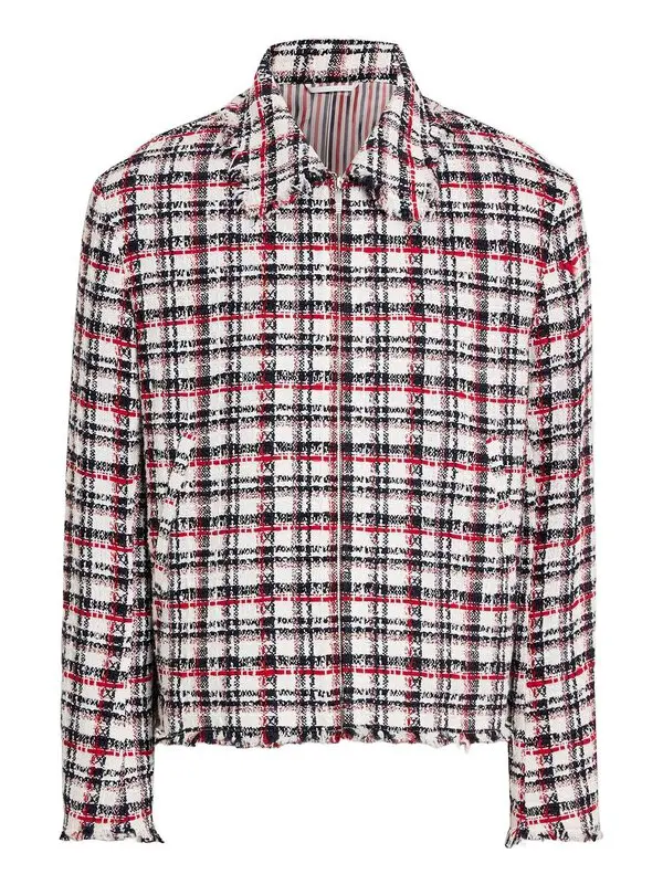 Thom Browne Frayed Checked Tweed Jacket - White