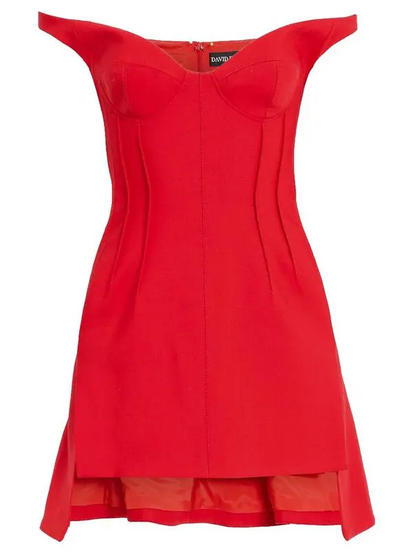 David Koma Off-the-shoulder Wool-blend Mini Dress - Red