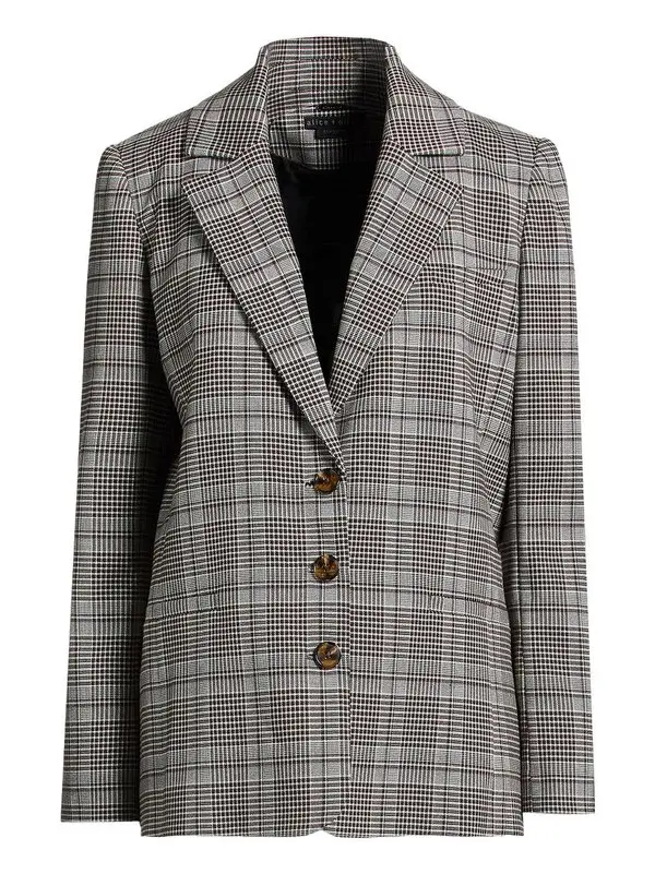 Alice + Olivia Michael Prince Of Wales Checked Woven Blazer - Chocolate