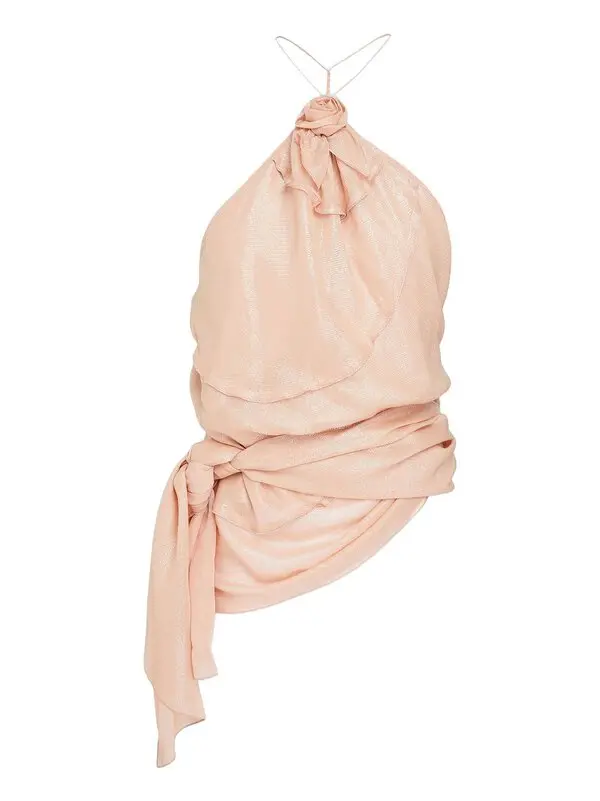 Victoria Beckham Draped Metallic Twill Top - Blush