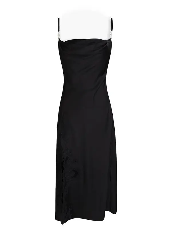 Versace Embellished Guipure Lace-paneled Satin Midi Dress - Black