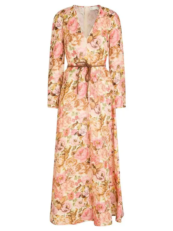 Zimmermann Floral-print Linen Maxi Dress - Pink