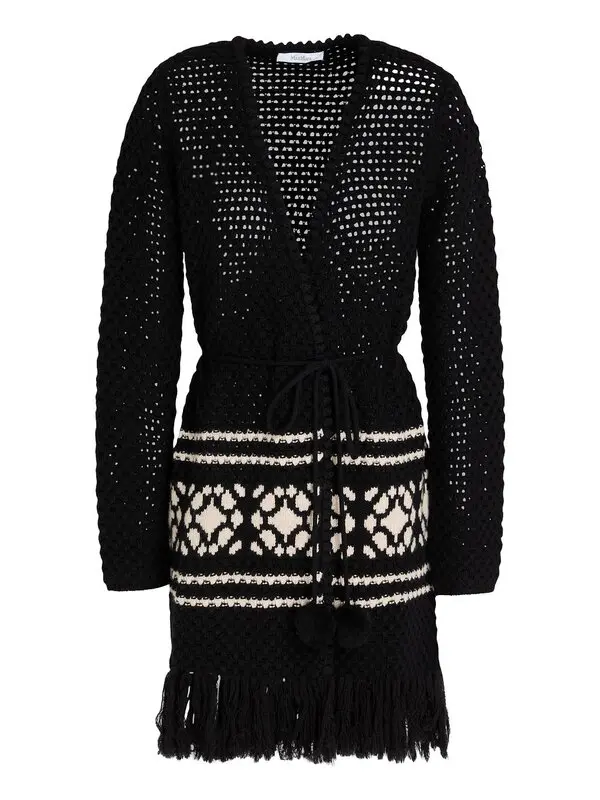 Max Mara Orione Fringed Wool And Cashmere-blend Cardigan - Black