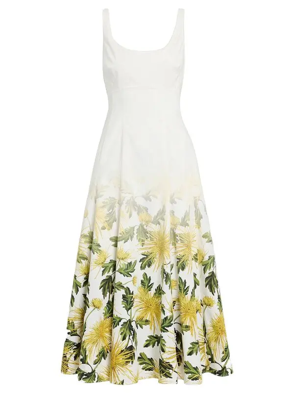 Oscar De La Renta Floral-print Cotton-blend Poplin Midi Dress - White