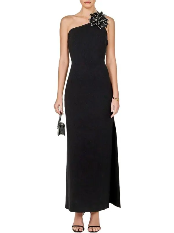 Endless Rose One-shoulder Knit Maxi Dress - Black