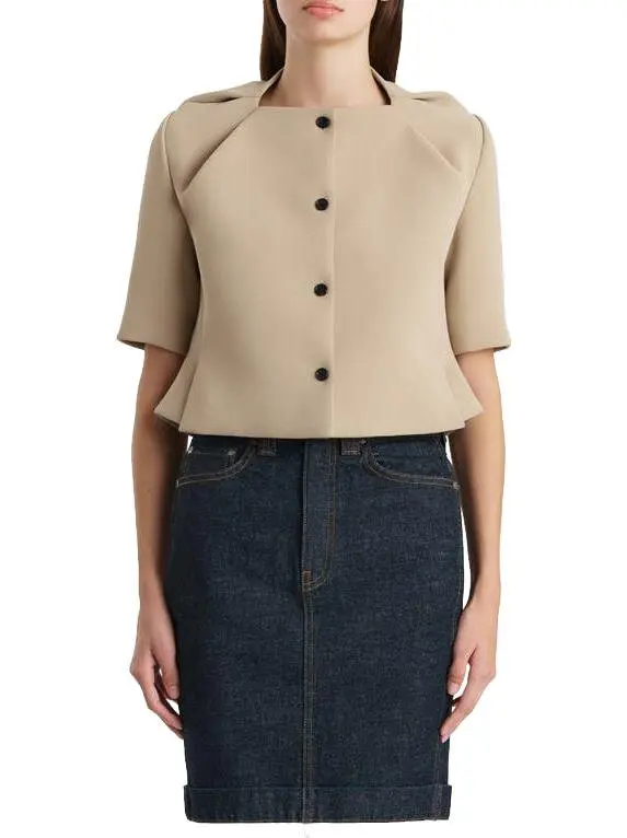Khaite Franc Crepe Peplum Jacket - Tea Stain