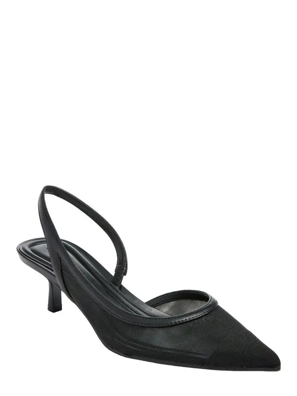 OPEN EDIT Corina Half D'orsay Kitten Heel Slingback Pumps - Black Mesh