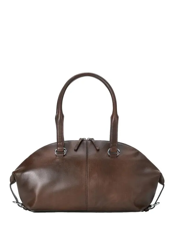 Staud Leather Shoulder Bag - Espresso Distressed