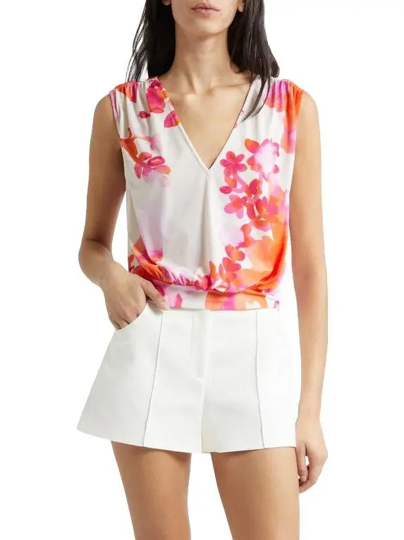 Ramy Brook Sabine Floral V-neck Top - Sunset Orange Floral